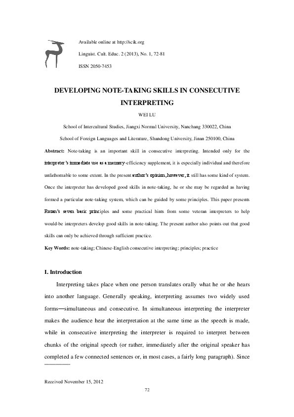 (PDF) DEVELOPING NOTE-TAKING SKILLS IN CONSECUTIVE INTERPRETING