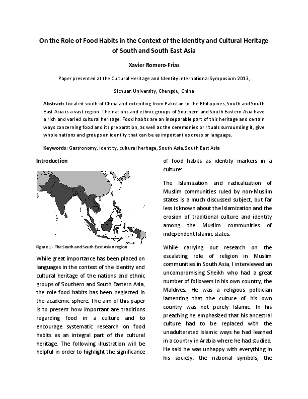 (PDF) On the Role of Food Habits in the Context of the Identity and ...