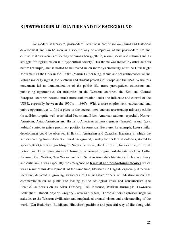 (PDF) post-modern literature background