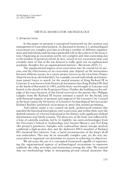 Virtual Models for Archaeology