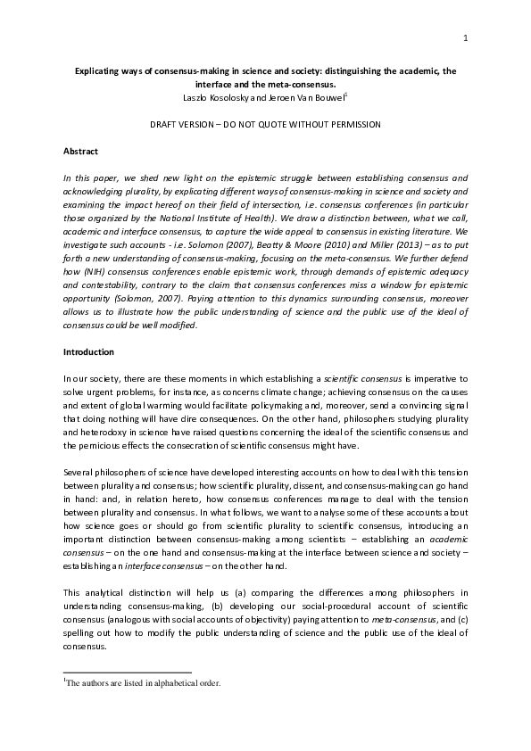 (PDF) Explicating ways of consensus making in science and society ...