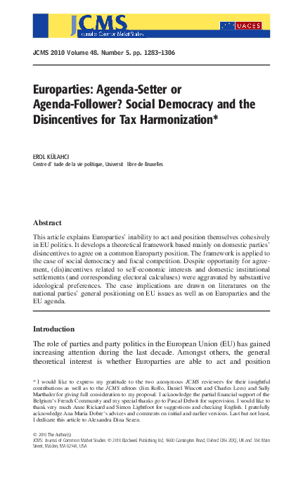 Europarties: Agenda-Setter or Agenda-Follower? Social Democracy and the ...