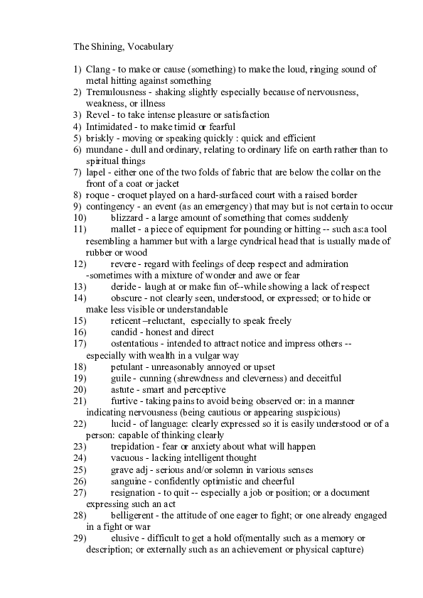 (DOC) Vocabulary the shining