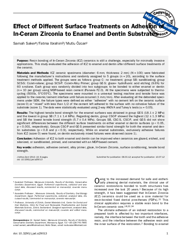 (PDF) Effect of Different Surface Treatments on Adhesion of In-Ceram ...
