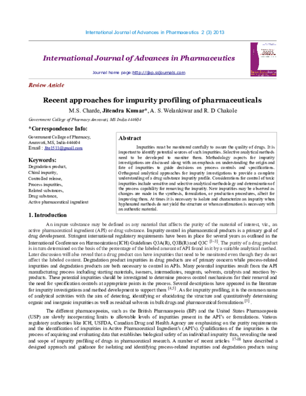 (PDF) Recent approaches for impurity profiling of pharmaceuticals