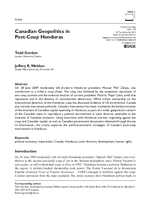 (PDF) Canadian Geopolitics in Post-Coup Honduras