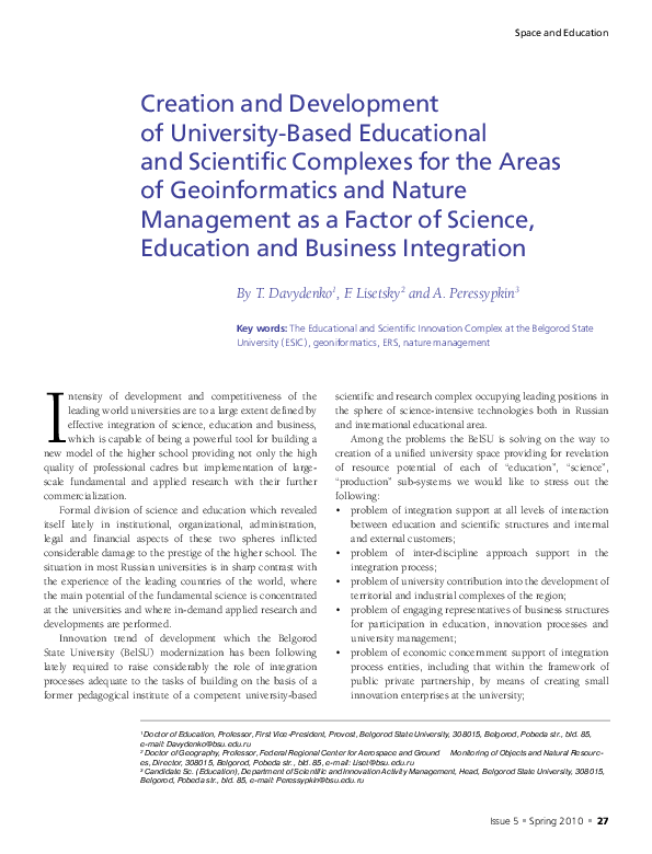 (PDF) Creation and development of university-based educational and ...