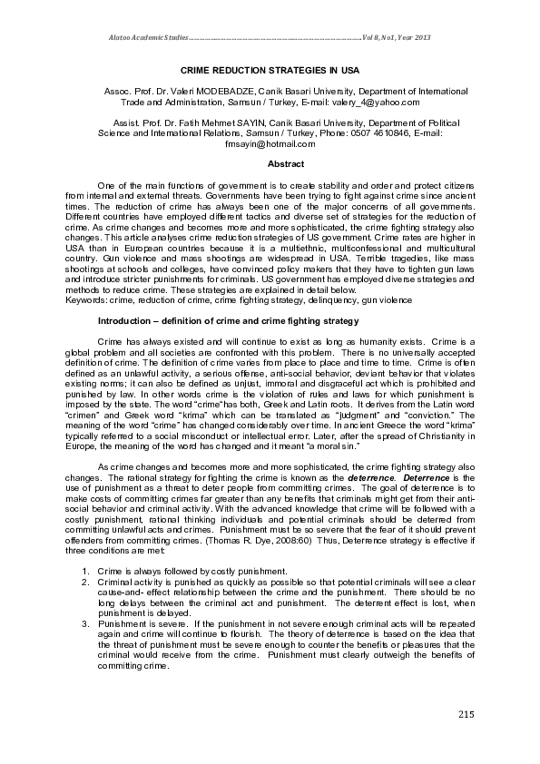 (PDF) CRIME REDUCTION STRATEGIES IN USA