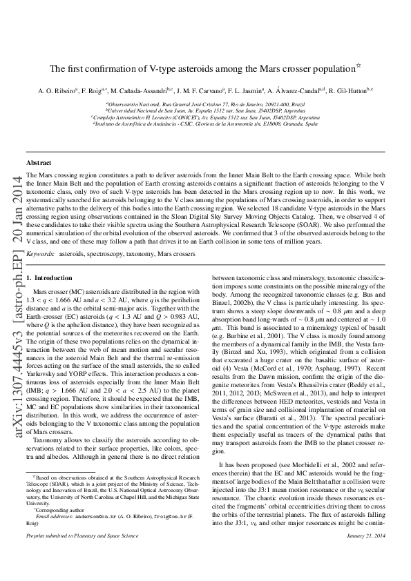 (PDF) The first confirmation of V-type asteroids among the Mars crosser ...