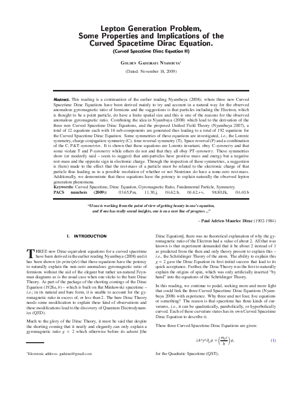 (PDF) Lepton Generation Problem