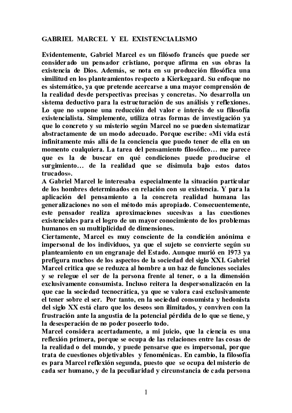 (DOC) GABRIEL MARCEL Y EL EXISTENCIALISMO