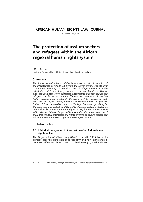 (PDF) The protection of asylum seekers and refugees within the African ...