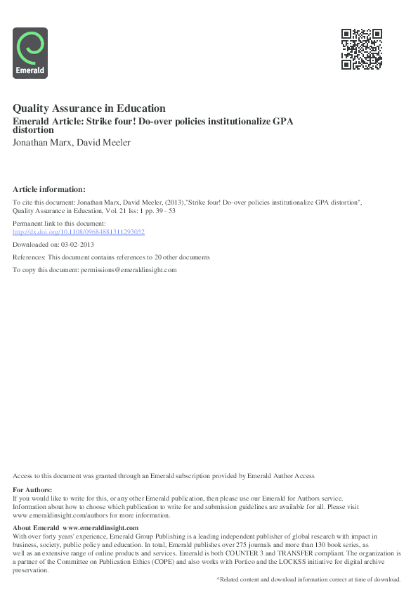 (PDF) Strike four! Do-over Policies Institutionalize GPA Distortion