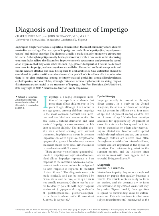 (PDF) Diagnosis and Treatment of Impetigo