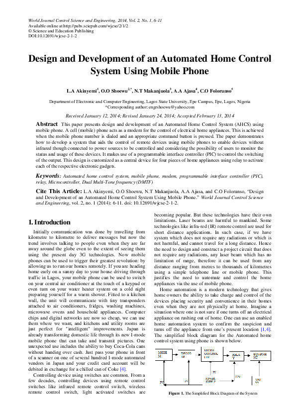 (PDF) Design and Development of an Automated Home Control System Using ...