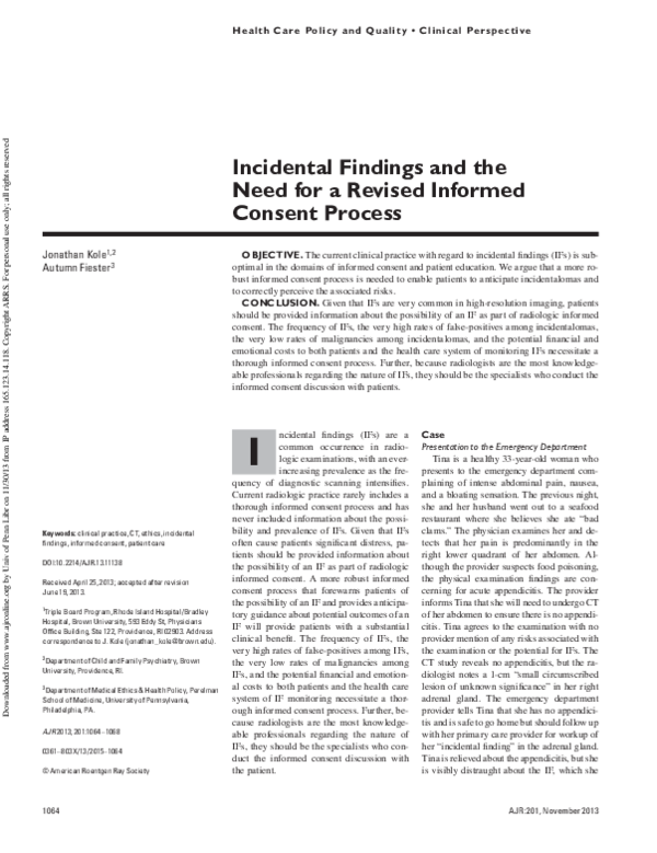 (PDF) Incidental Findings and the Need for a Revised Informed Consent ...