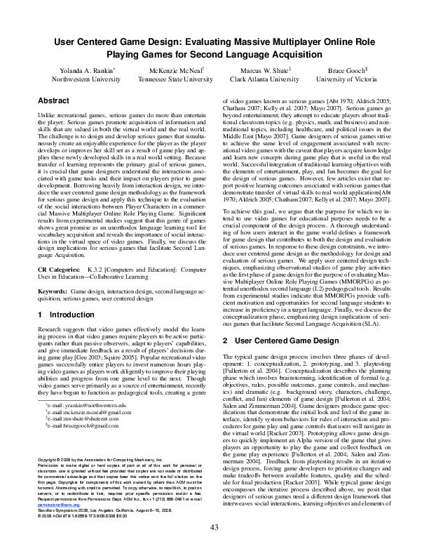 (PDF) User centered game design: evaluating massive multiplayer online role playing games for ...