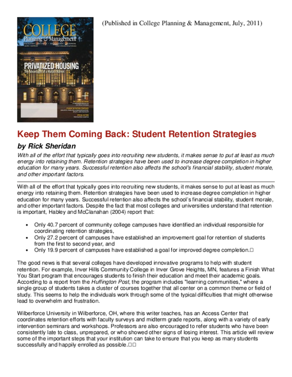 (PDF) Keep Them Coming Back: Student Retention Strategies