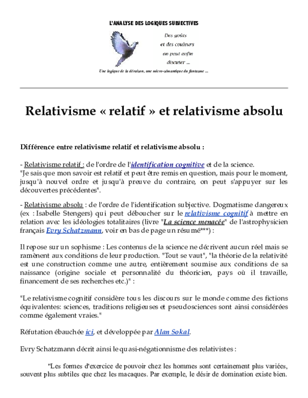 Relativisme « relatif » et relativisme absolu
