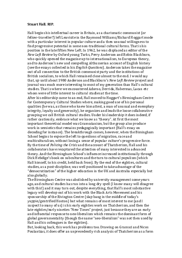 (PDF) Stuart Hall R.I.P. (2014)