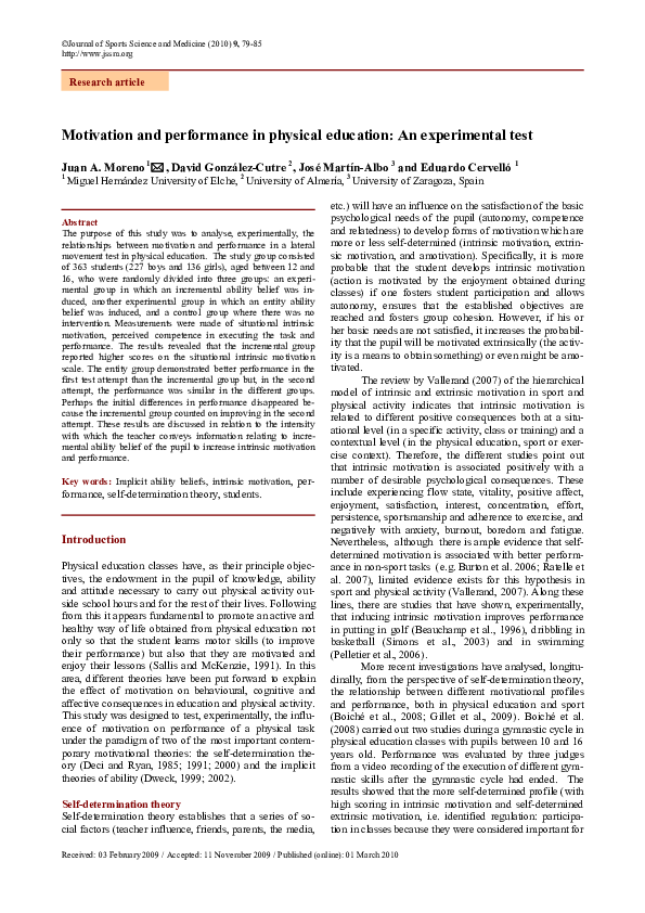 (PDF) Motivation and performance in physical education: An experimental ...