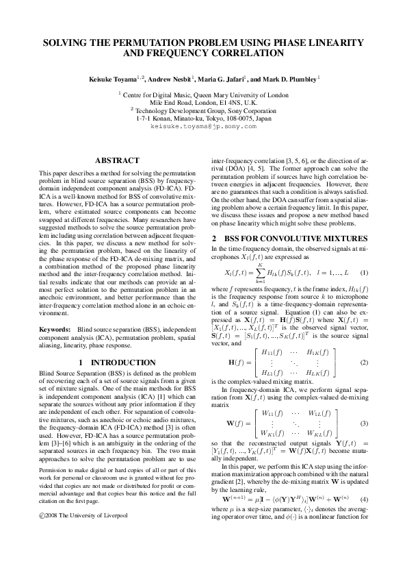 (PDF) SOLVING THE PERMUTATION PROBLEM USING PHASE LINEARITY AND FREQUENCY CORRELATION