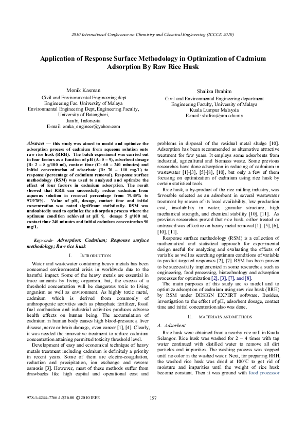 (PDF) Application of response surface methodology in optimization of ...