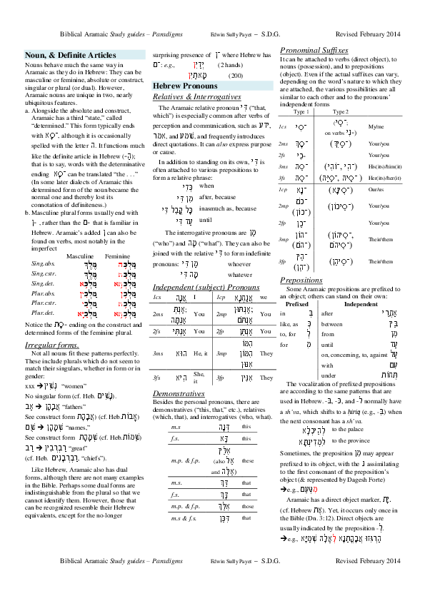 (PDF) Biblical Aramaic Study Guides - Paradigms Biblical Aramaic study ...