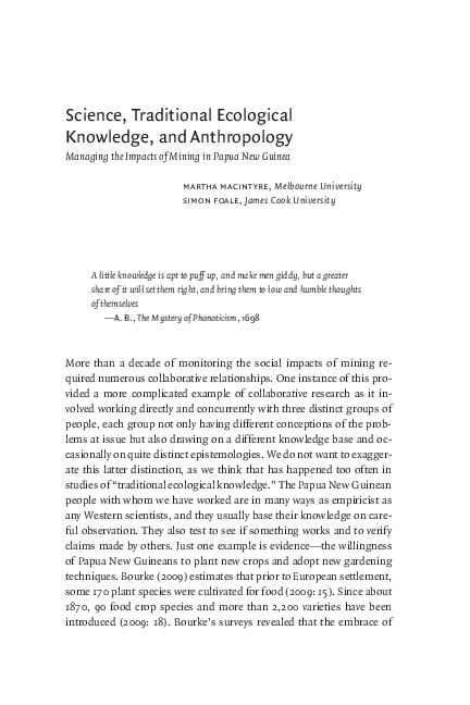 Science, traditional ecological knowledge and anthropology: managing ...