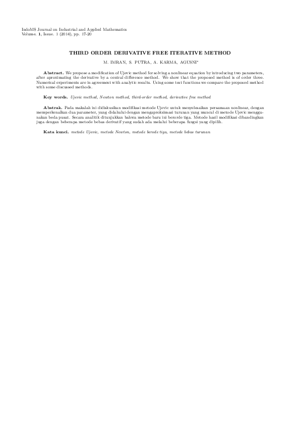 (PDF) THIRD ORDER DERIVATIVE FREE ITERATIVE METHOD (PDF) THIRD ORDER DERIVATIVE FREE ITERATIVE METHOD