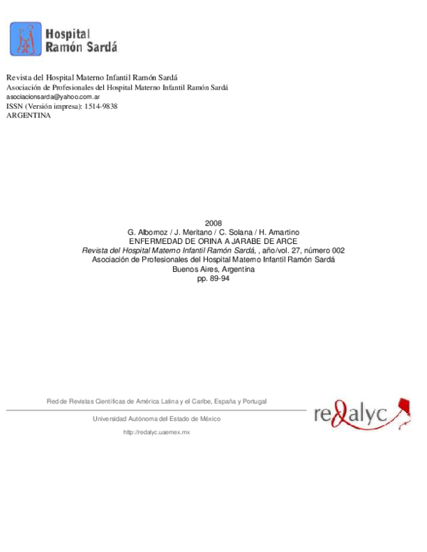 (PDF) Revista del Hospital Materno Infantil Ramón Sardá. Enfermedad de ...
