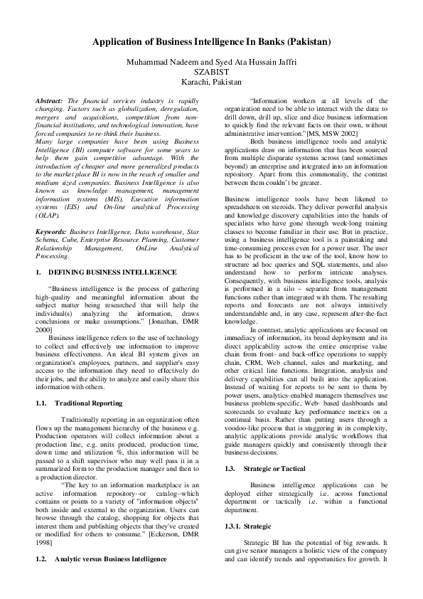PDF application of business intelligence PDF Télécharger Download