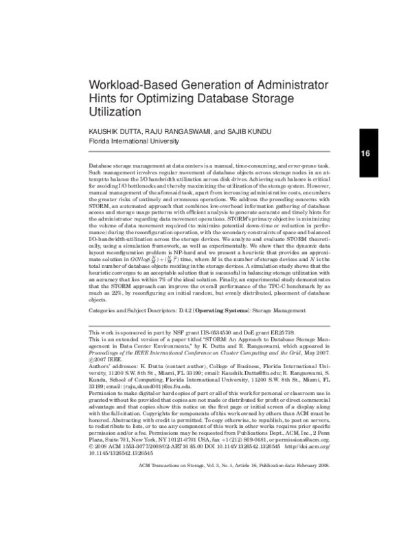 (PDF) Workload-based generation of administrator hints for optimizing database storage utilization
