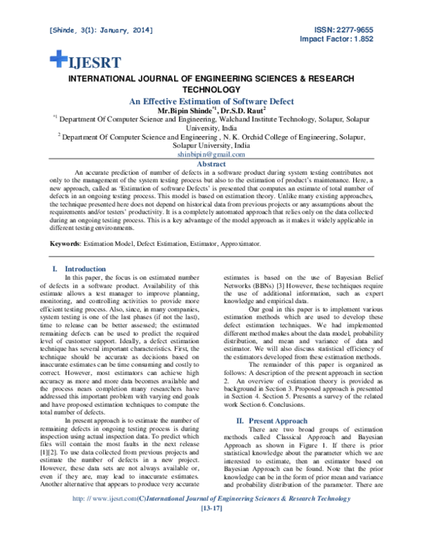 Pdf An Effective Estimation Of Software Defect