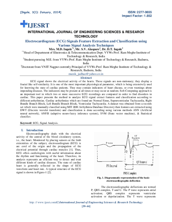 Pdf Electrocardiogram Ecg Signals Feature Extraction And