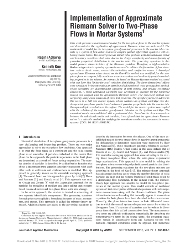 (PDF) Implementation of Approximate Riemann Solver to Two-Phase Flows ...