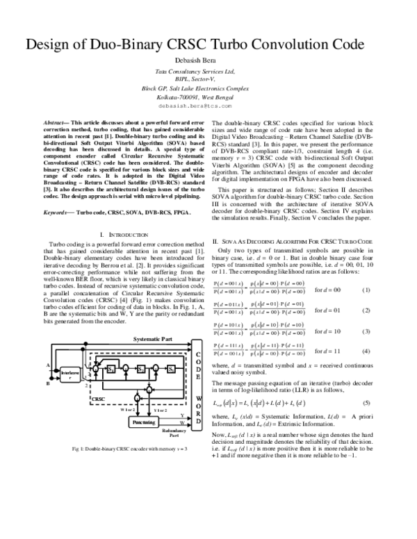 (PDF) Design of Duo-Binary CRSC Turbo Convolution Code