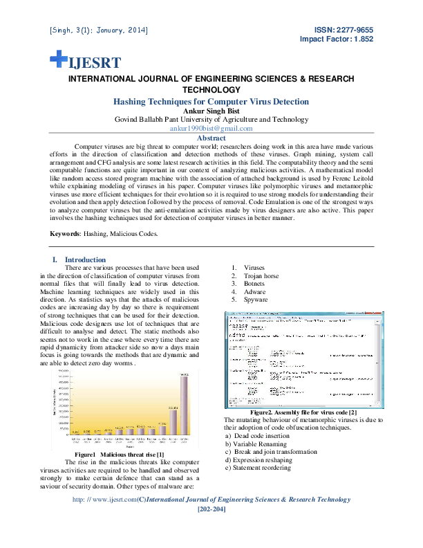 Pdf Hashing Techniques For Computer Virus Detection