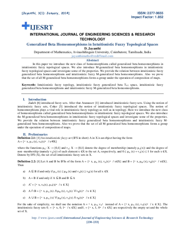 (PDF) Generalized Beta Homeomorphisms in Intuitionistic Fuzzy Topological Spaces.