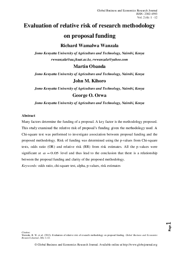 (PDF) Evaluation of relative risk of research methodology on proposal funding