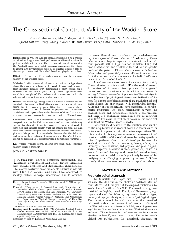 (PDF) The cross-sectional construct validity of the Waddell score.