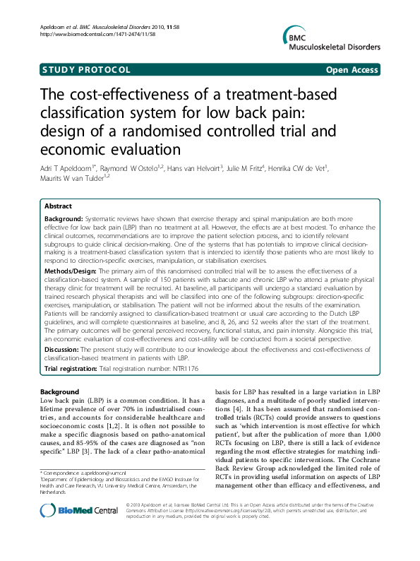 (PDF) The cost-effectiveness of a treatment-based classification system ...