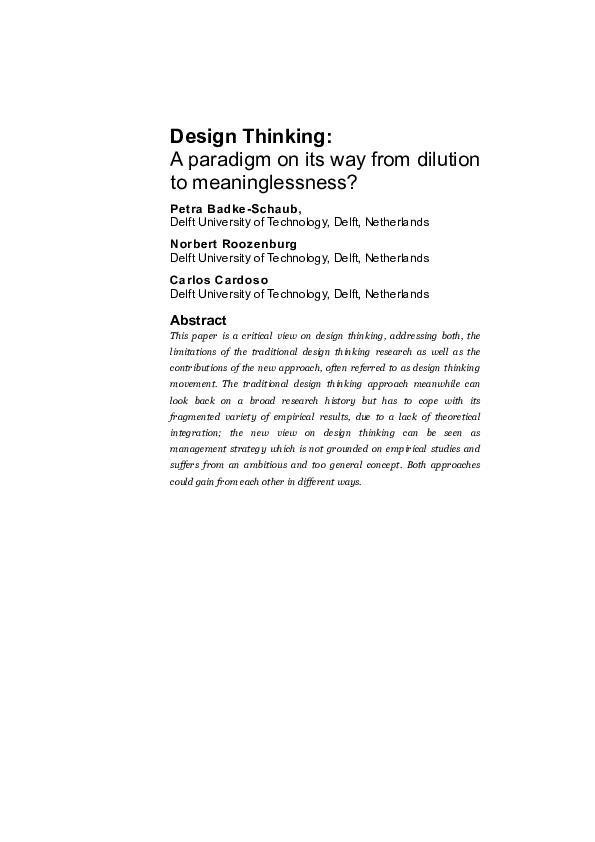 (DOC) PAPER Design thinking Badke-Schaub, Roozenburg and Cardoso DTRS 2010