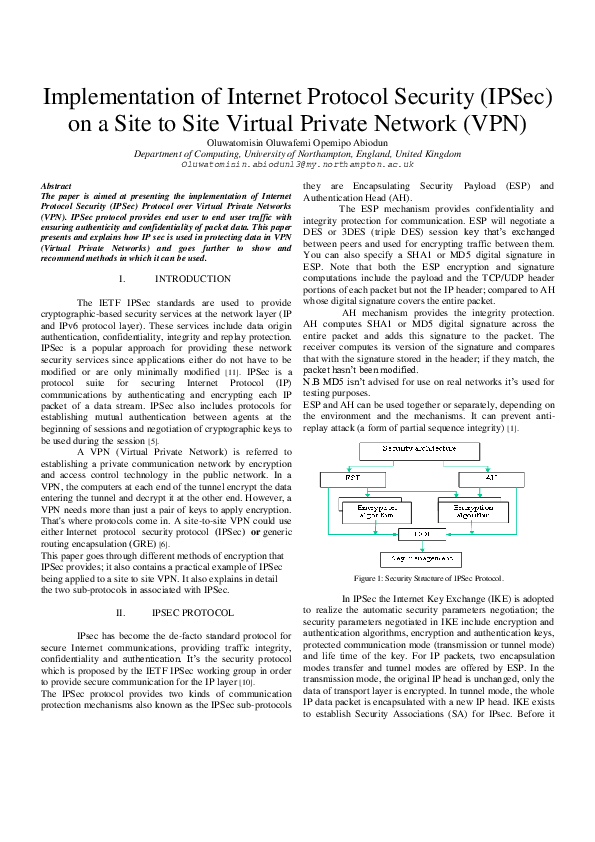 (DOC) Implementing IPSec on a Site to Site VPN Network