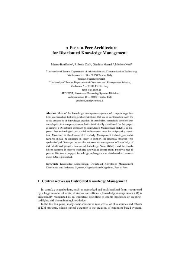 (PDF) A Peer-to-Peer Architecture for Distributed Knowledge Management