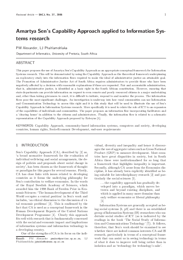 (PDF) Amartya Sen’s Capability Approach applied to Information Systems ...