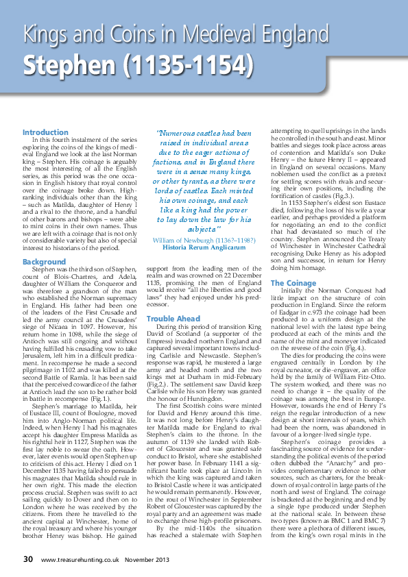 (PDF) Kings and Coins in Medieval England IV - Stephen (1135-54)