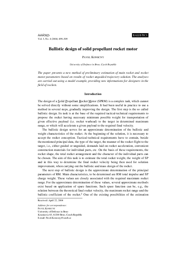 (PDF) Ballistic design of solid propellant rocket motor