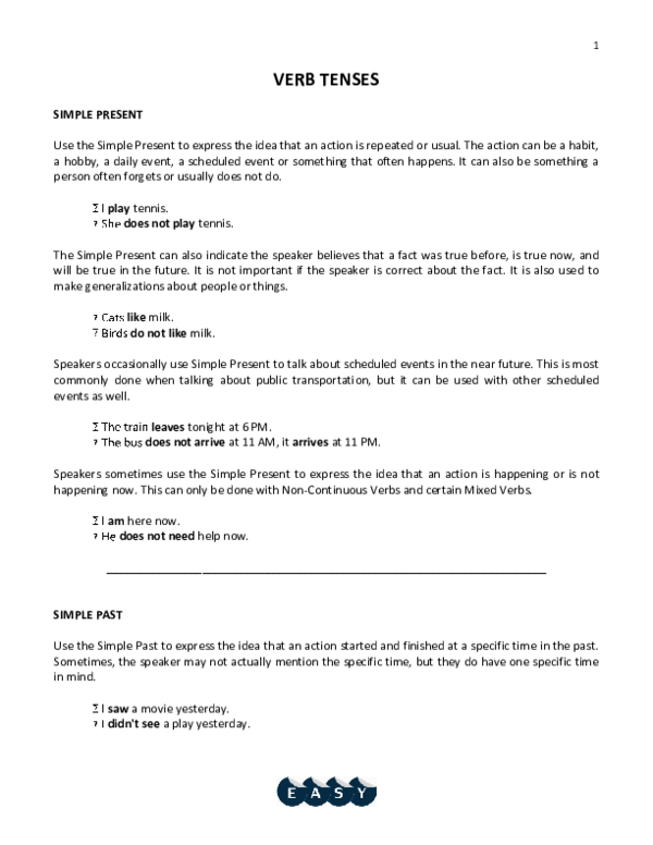 (PDF) VERB TENSES COMPLETE