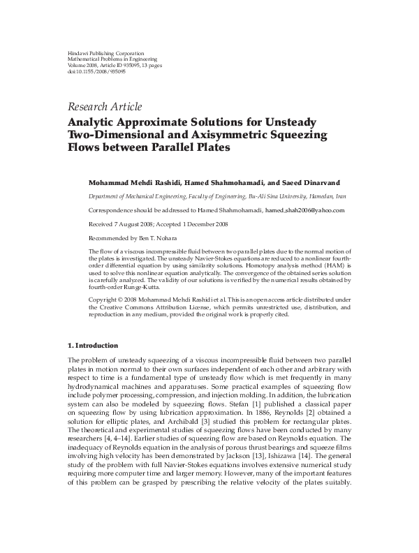 Pdf Analytic Approximate Solutions For Unsteady Two Dimensional And